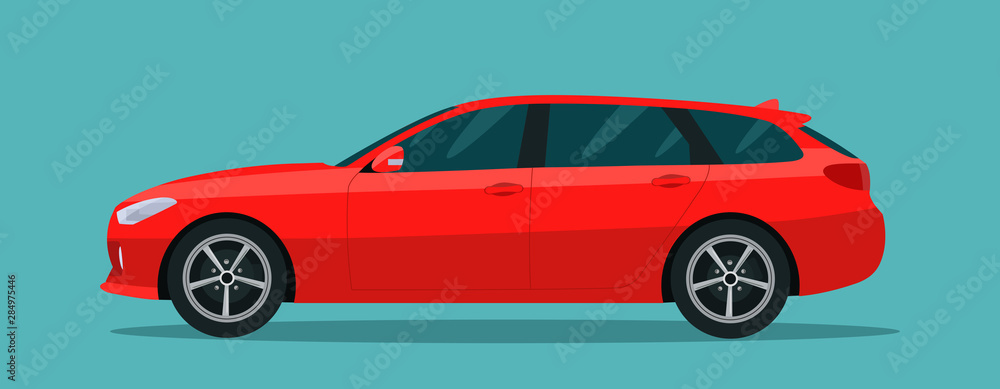 Red station wagon car side view isolated Vector flat style illustration ...