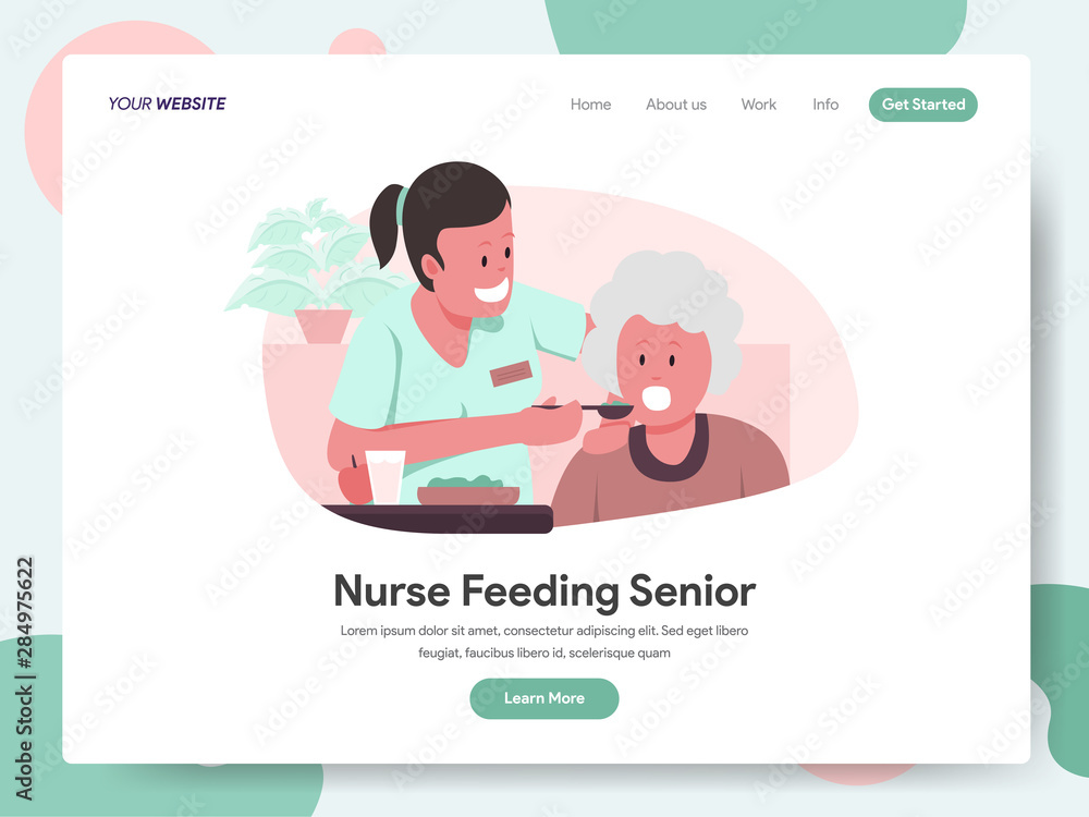 Landing page template of Nurse or Caregiver Feeding Senior Illustration ...