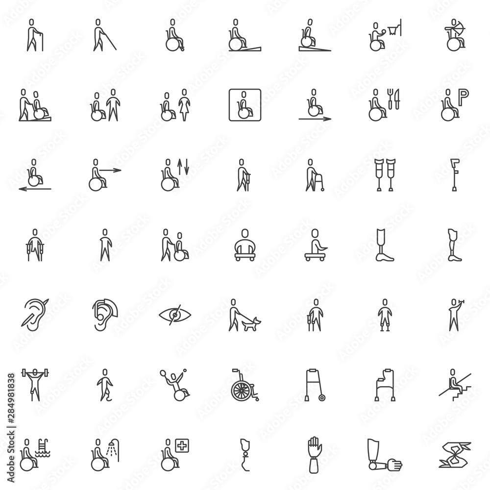 Vetor De Disabled Line Icons Set Linear Style Symbols Collection vetor-de-disabled-line-icons-set-linear-style-symbols-collection