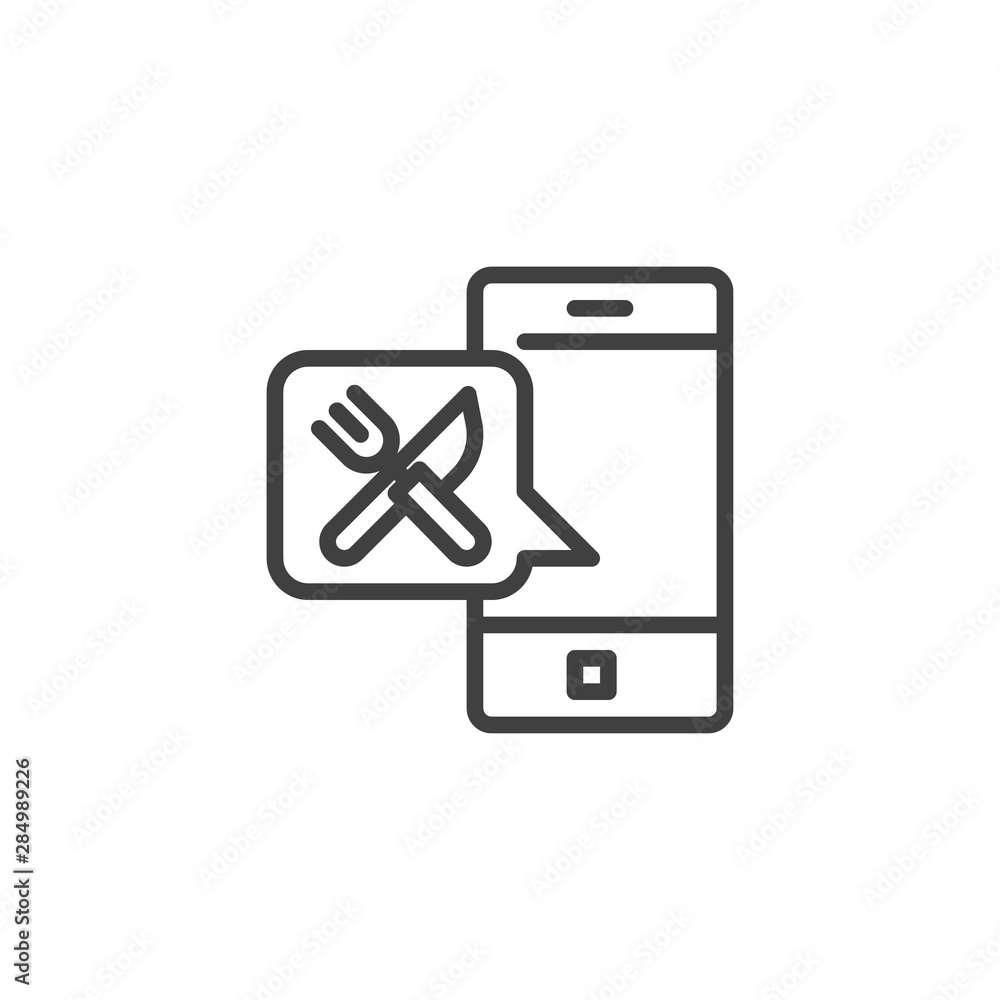 Mobile food ordering line icon. linear style sign for mobile concept ...