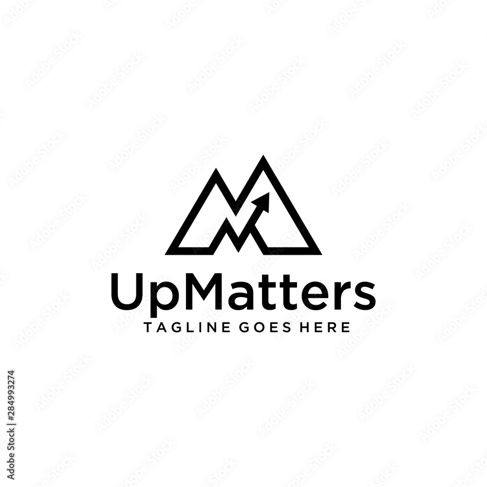 Illustration of letter M growth sign with up arrow inside it logo ...