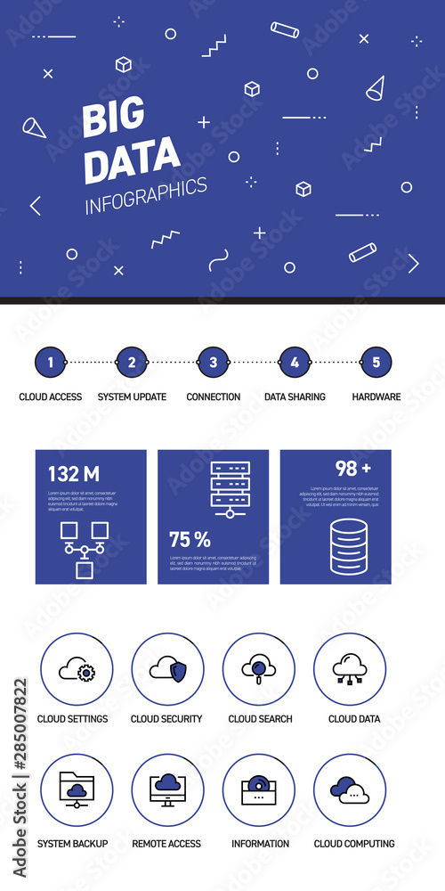 Linear and flat web design template of three pages with colored outline ...