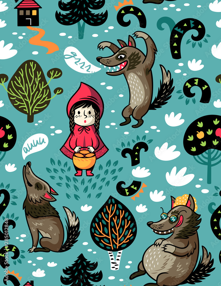 Little Red Riding Hood seamless pattern. Vector illustration Stock ...
