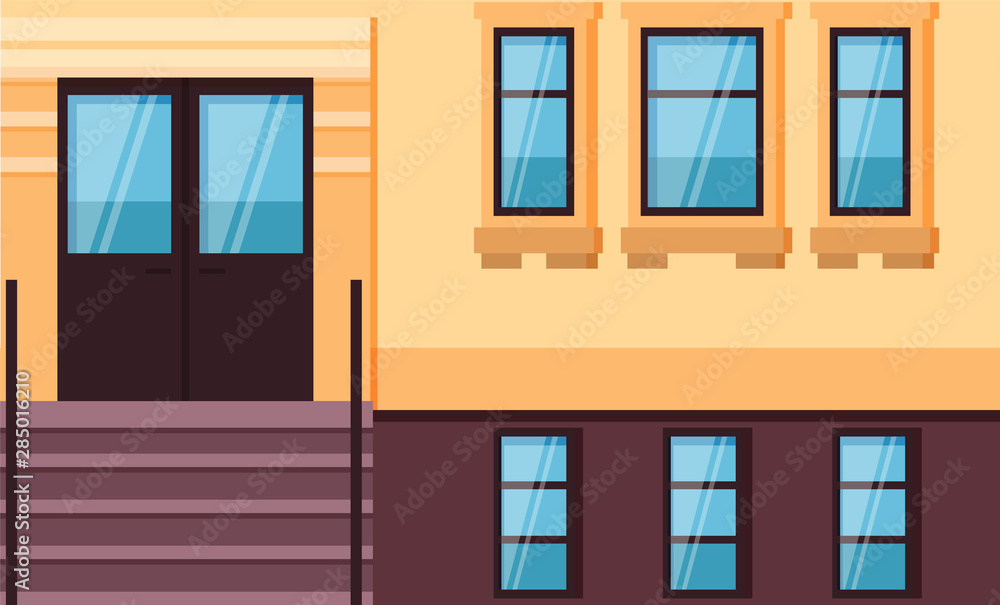 House front facade. Home exterior, Front view building entrance door ...