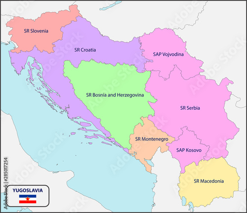 Political Map of Yugoslavia with Names Stock Vector | Adobe Stock
