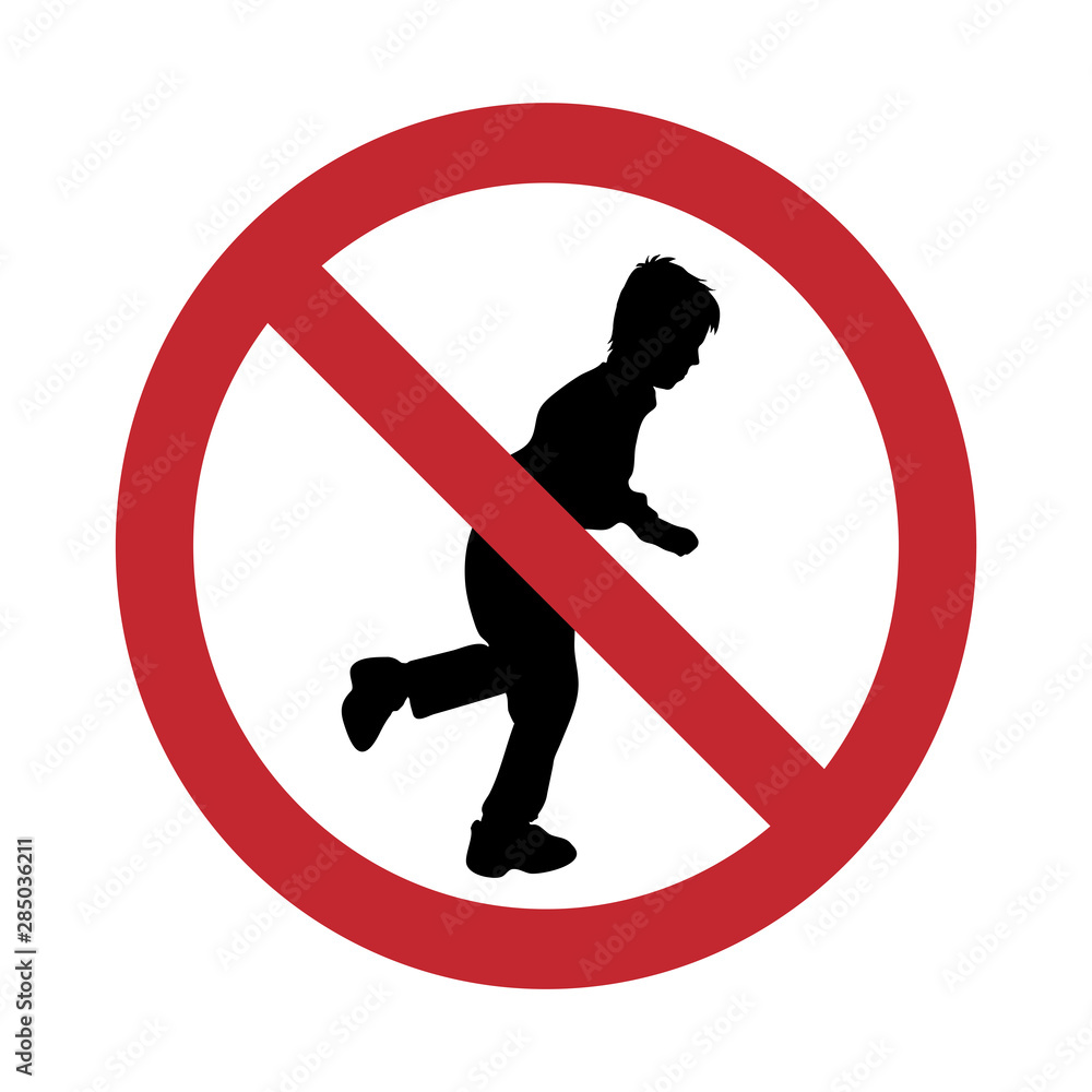 Vector silhouette no running mark on white background. Symbol of stop ...