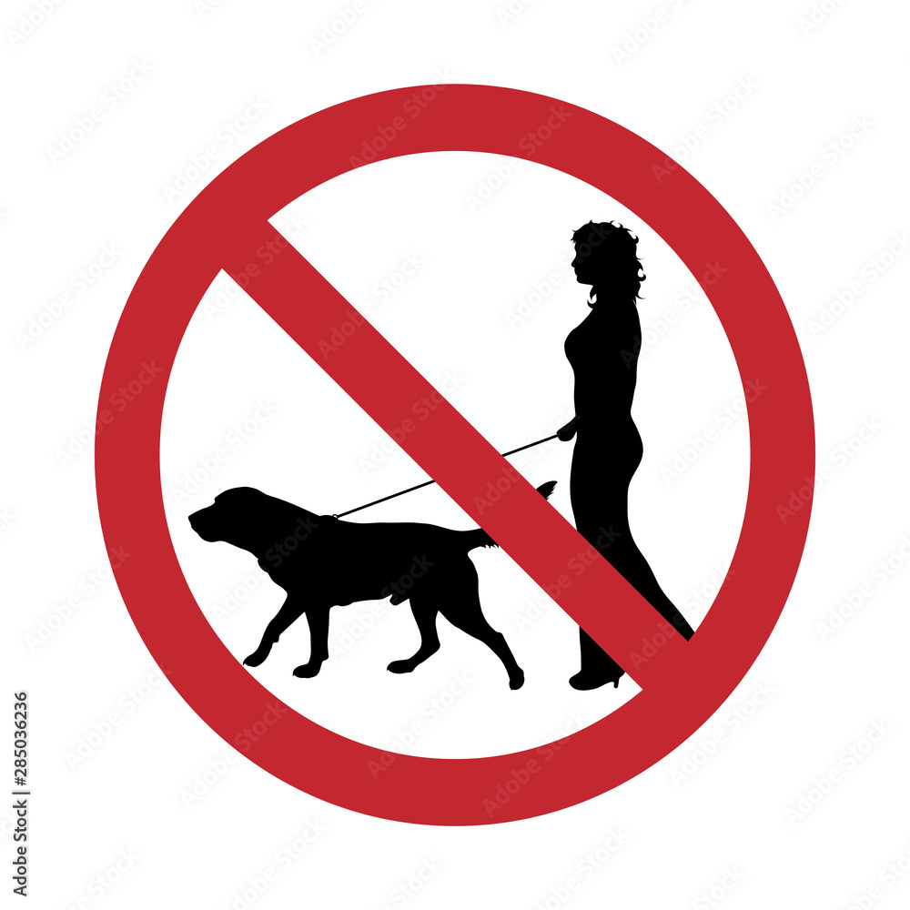 Vector silhouette no entry with dog mark on white background. Symbol of ...