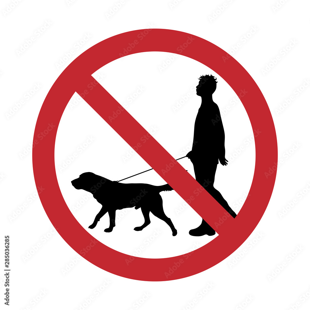 Vector silhouette no entry with dog mark on white background. Symbol of ...