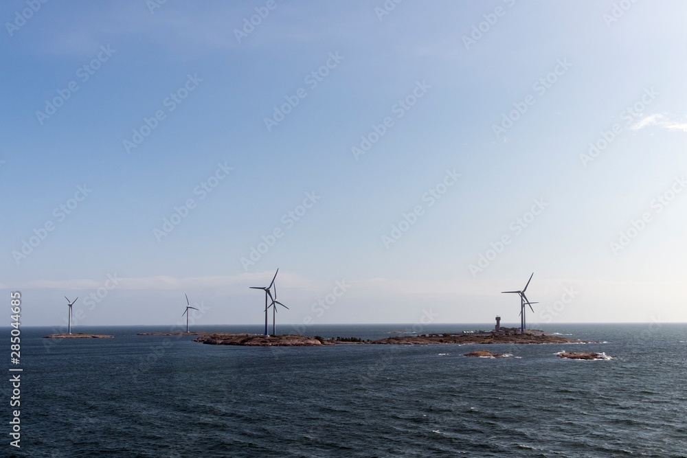 offshore wind farm with beautiful seascape, a sea windmill on the åland ...