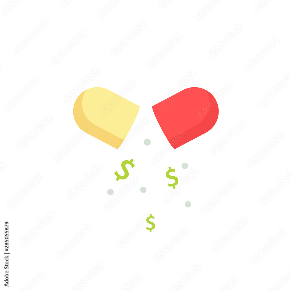Healthcare costs icon with pill. Clipart image isolated on white ...