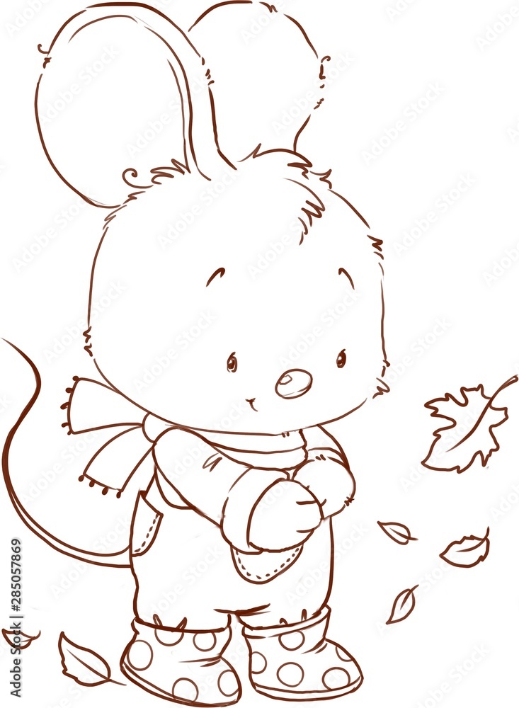 Cute mouse coloring page. Fall outlined clipart. Stock Illustration ...