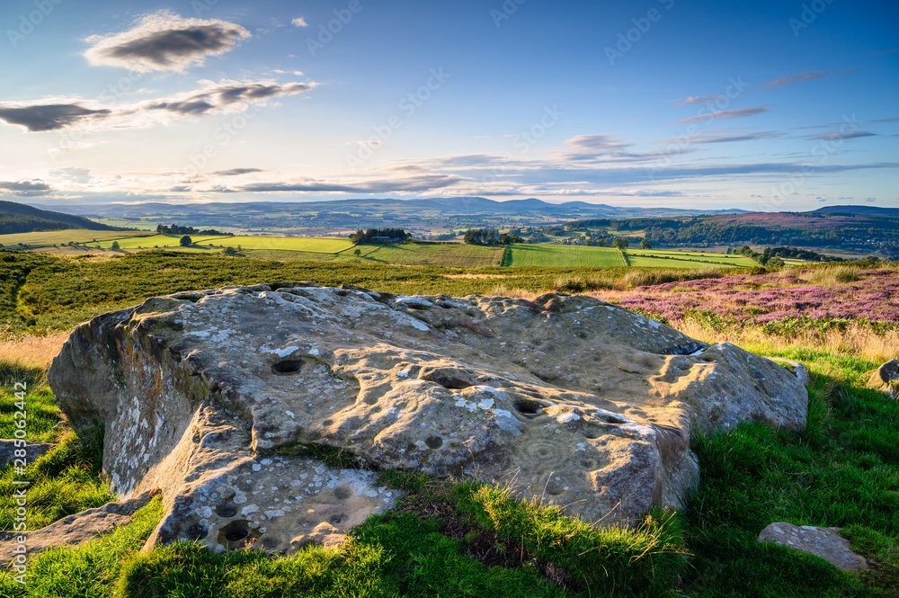 Cup and Ring Rock Art at Lordenshaws Hillfort, located near Rothbury in ...