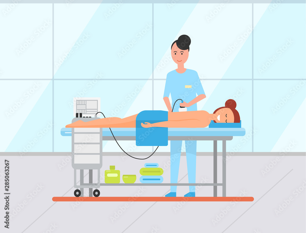 Ultrasound cavitation body contouring treatment. Woman getting anti ...