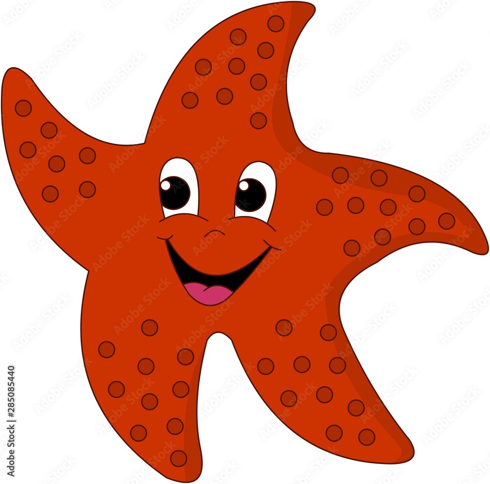 happy funny starfish 2d cartoon posing smile on a white background ...