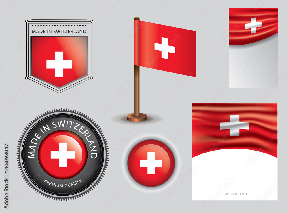 Made in Switzerland seal, Swiss flag and color --Vector Art-- Stock ...