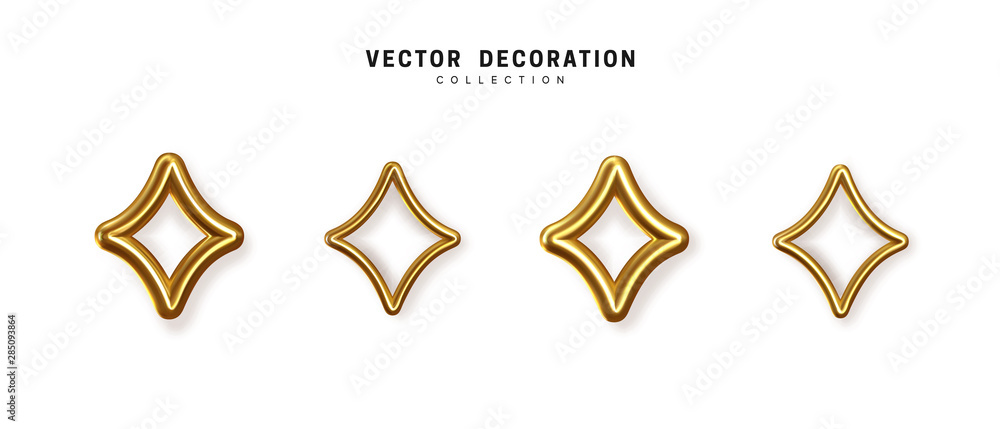 Gold geometric shapes. Golden decorative design elements isolated white ...