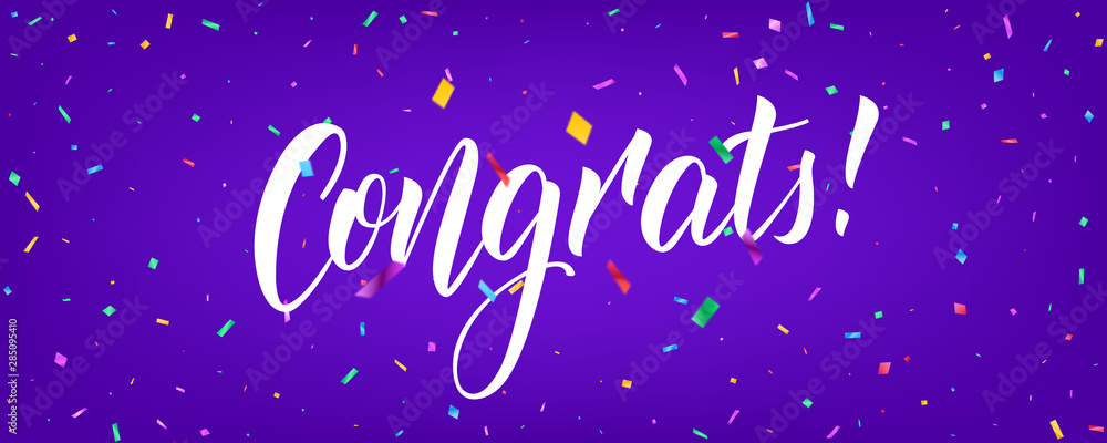 Congratulations banner design with confetti and Congrats lettering ...