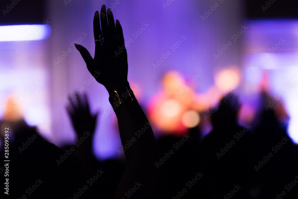 Silhouette of Human Hands Raised at Church Stock Photo | Adobe Stock