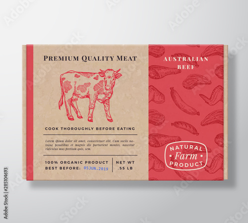 Meat Pattern Realistic Cardboard Box Container. Abstract Vector ...
