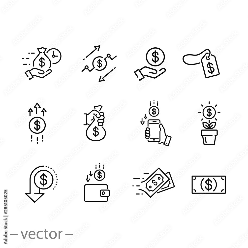 money icon set, cash payment, finance, cashback, bag money, sale and ...