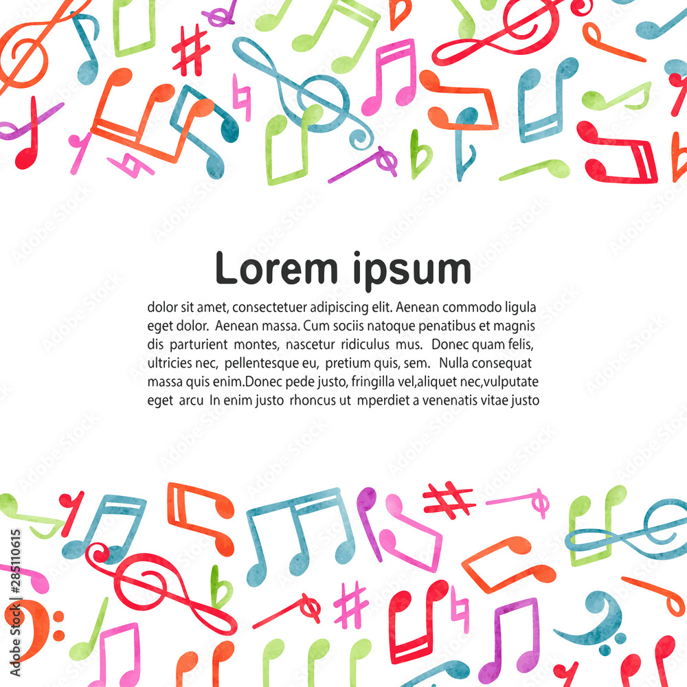 Hand drawn music notes ornament border isolated on white background ...