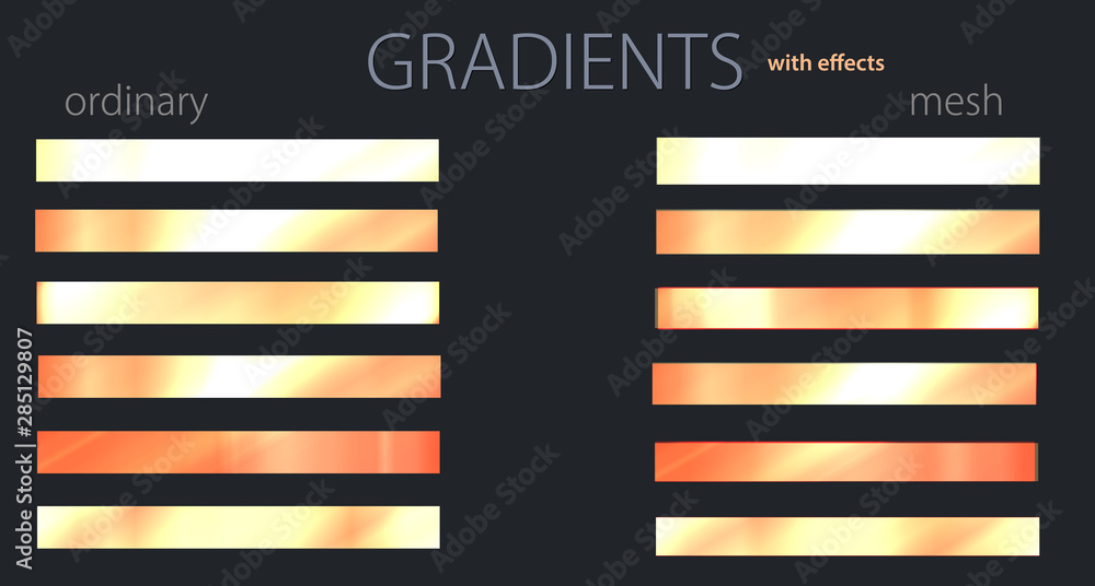 Yellow gradients with effects. Set or palette. Mesh and regular ...