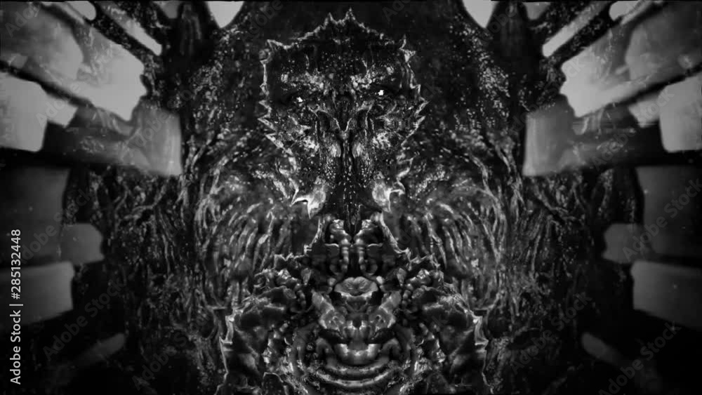 Dark alien astronaut sits inside spaceship cabin. Science fiction vj ...