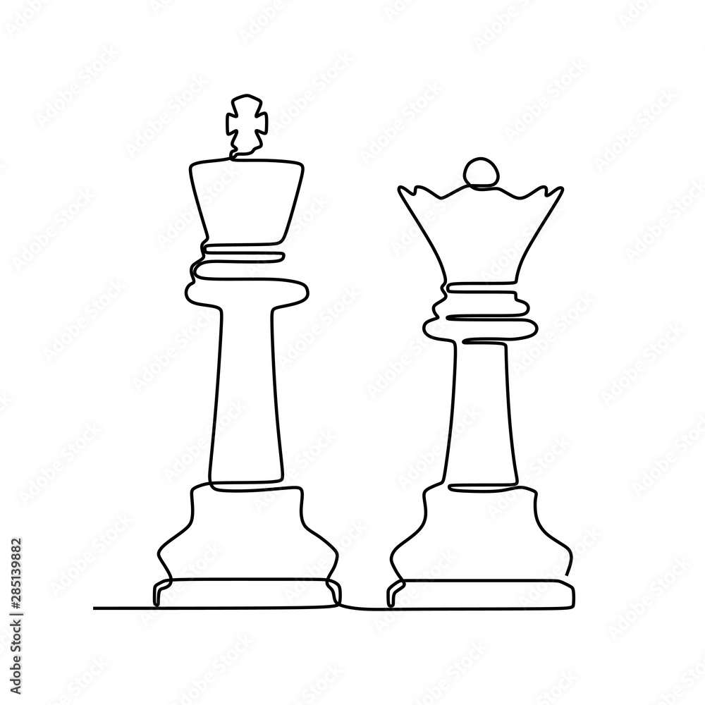 Continuous one line drawing of chess pieces minimalist design isolated ...