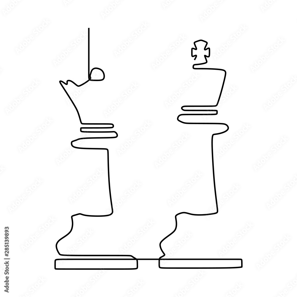 Continuous one line drawing of chess pieces minimalist design isolated ...
