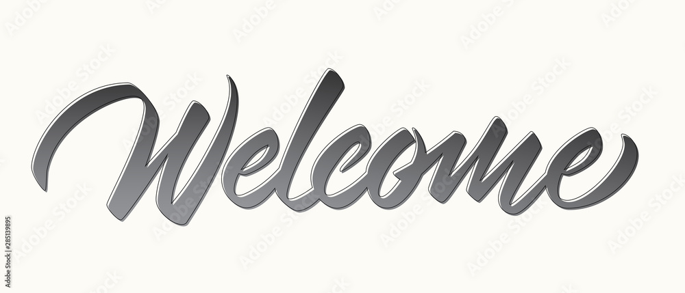 Welcome - handwritten modern calligraphy, letters with black contour ...