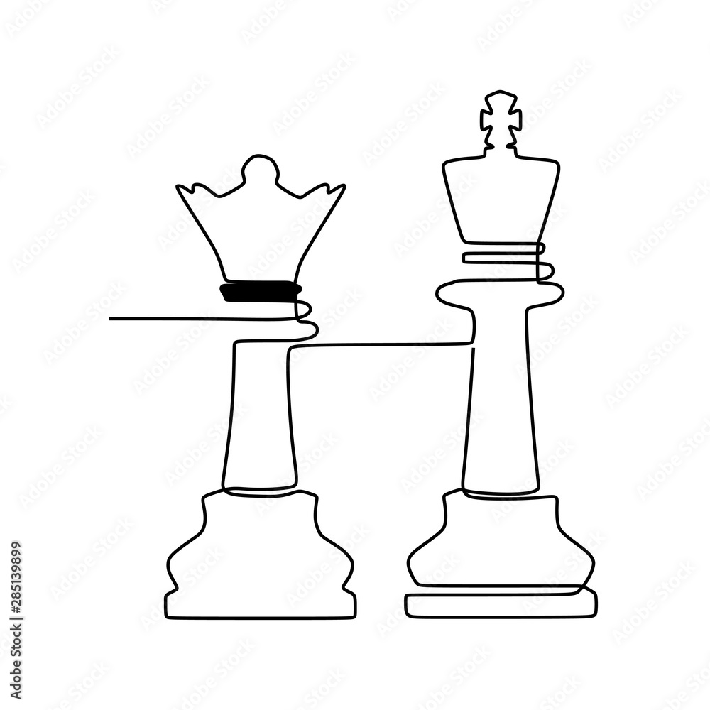 Continuous one line drawing of chess pieces minimalist design isolated ...