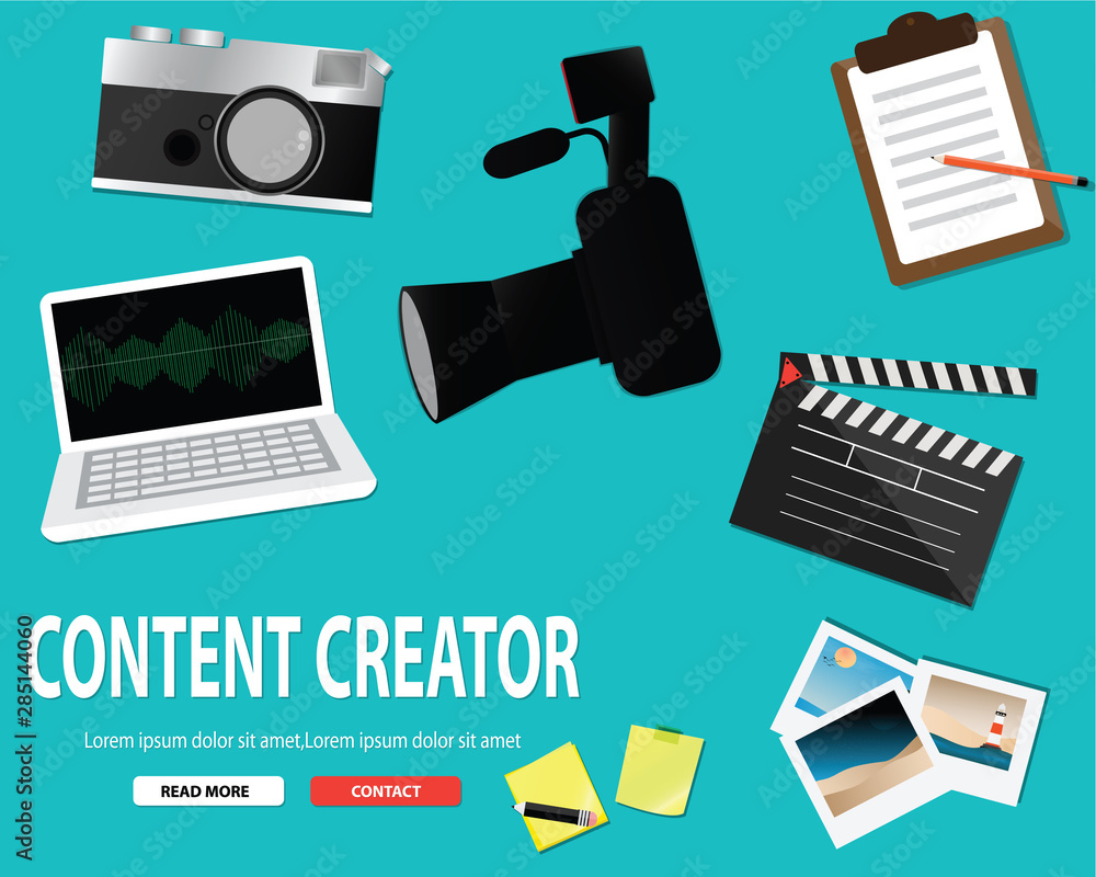 Content creator flat design banner concept, Banner design Stock Vector ...