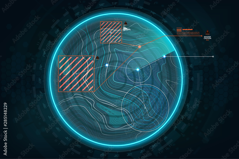 Radar screen in HUD style. Air search gadget in futuristic style. Game ...