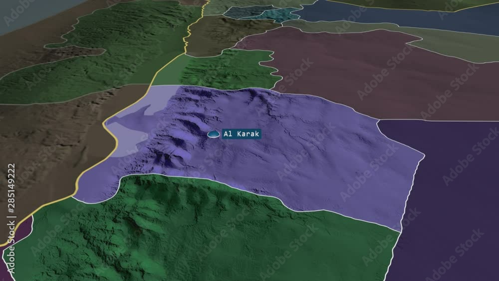 Karak - province of Jordan with its capital zoomed on the ...