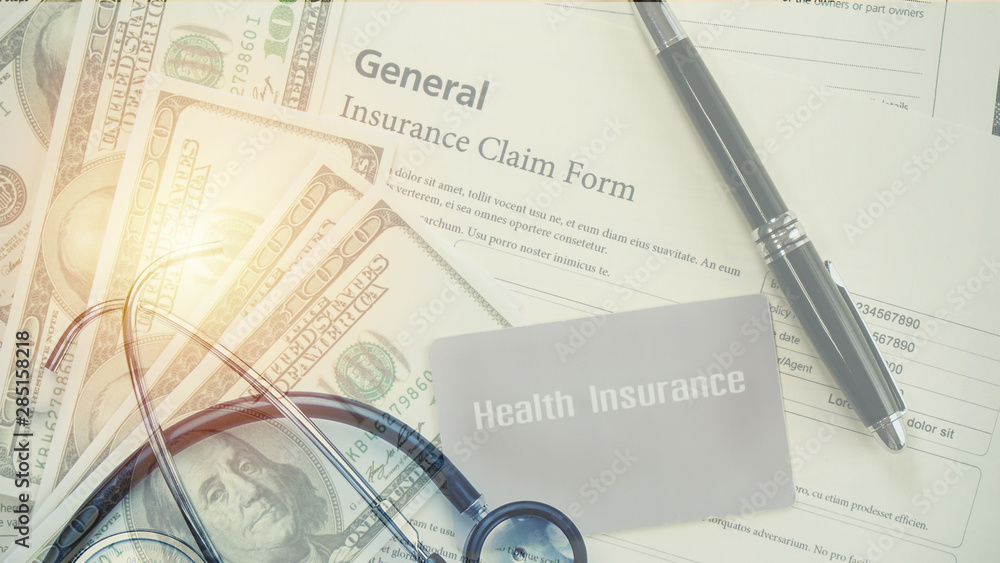 double exposure background of health insurance card on insurance claim ...