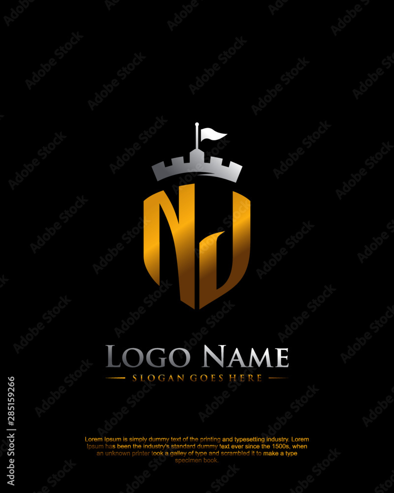 initial NJ letter with shield style logo template vector Stock Vector ...