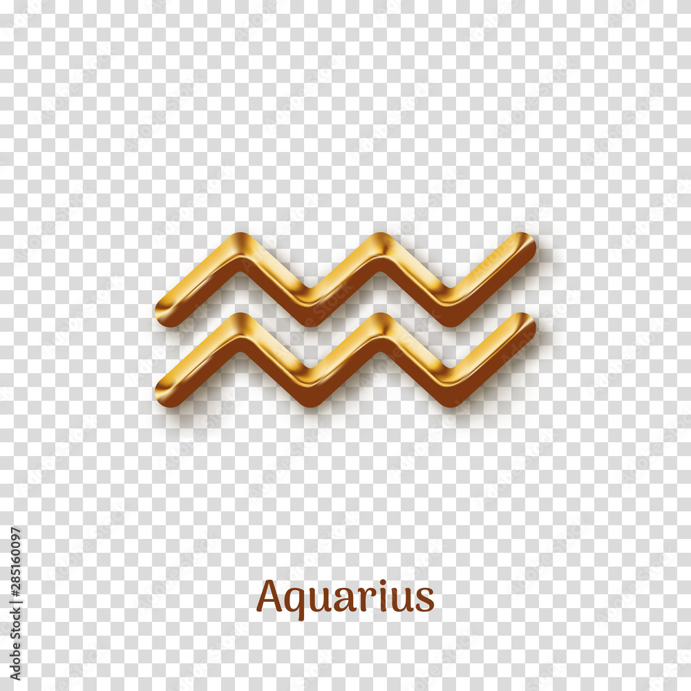 Aquarius golden zodiac sign with shadow isolated on transparent ...