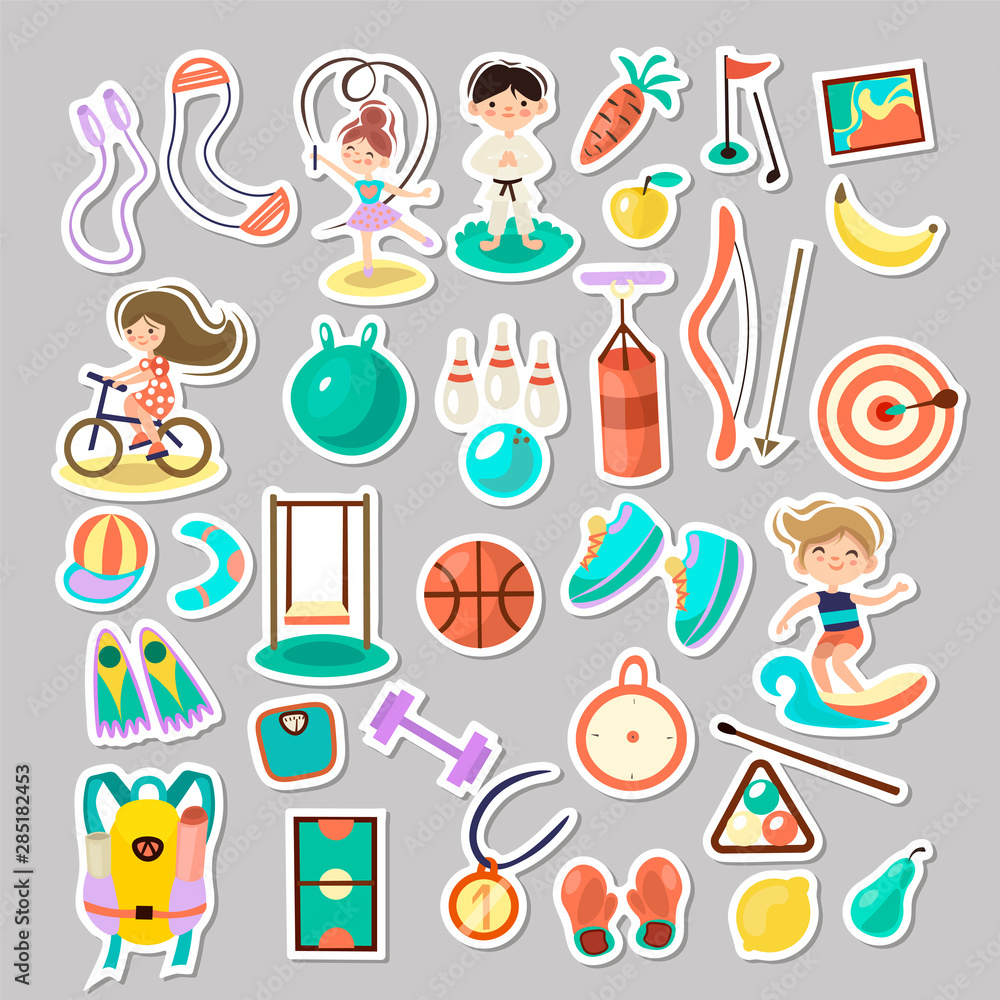 Kids doing sport games, vector cartoon illustration. Playing, jumping ...