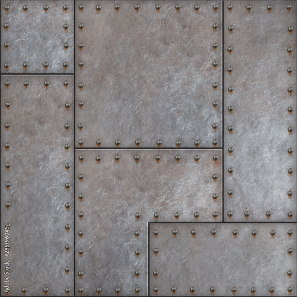 steampunk patched seamless metal background 3d illustration Stock ...