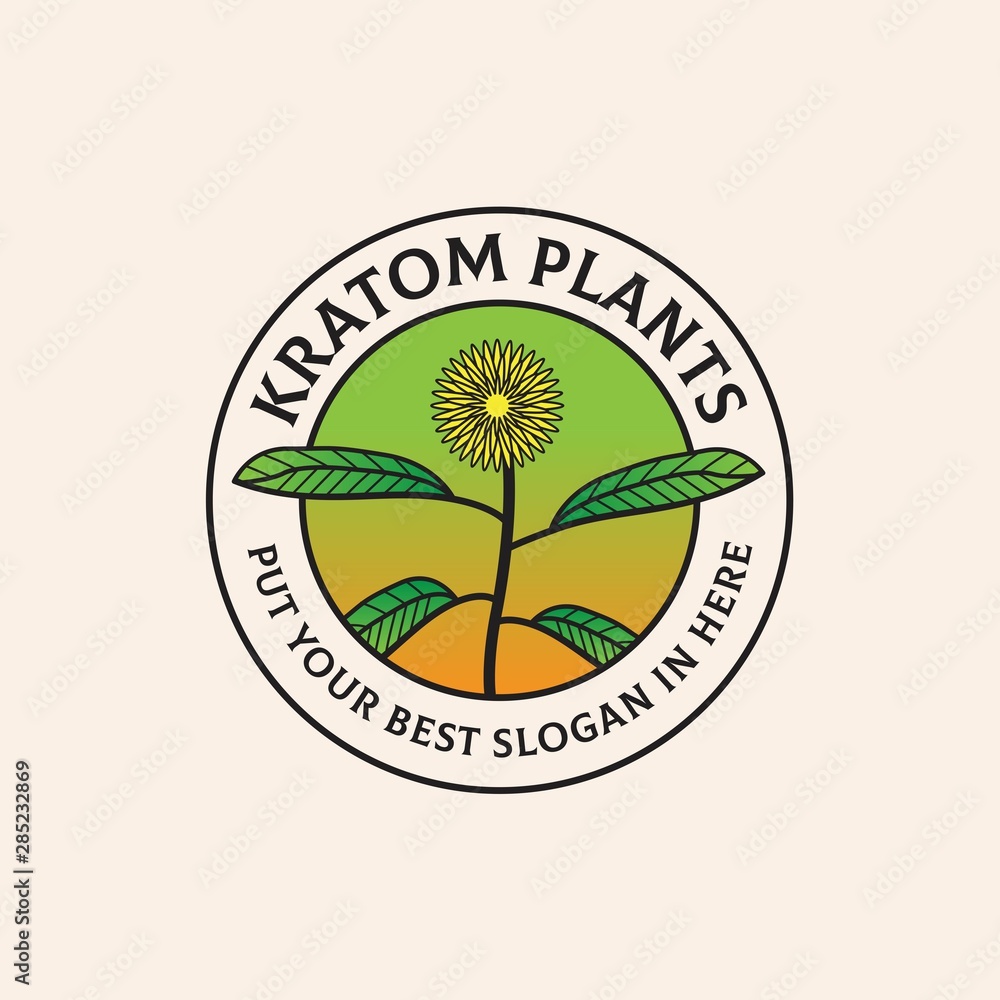 Kratom realistic plants illustration inside circle seal food and ...