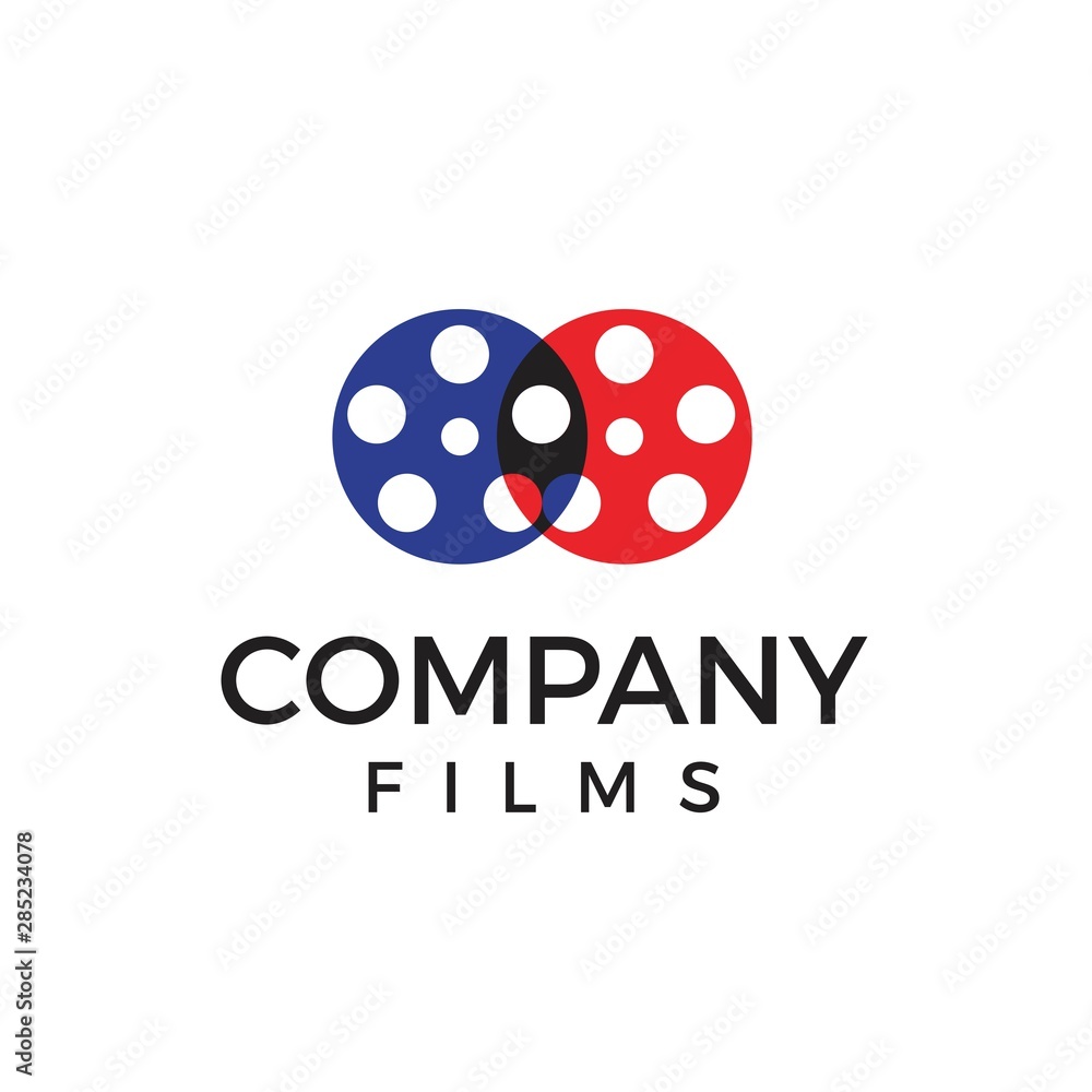 Modern circle reel film cinema movie logo design with blue and red ...