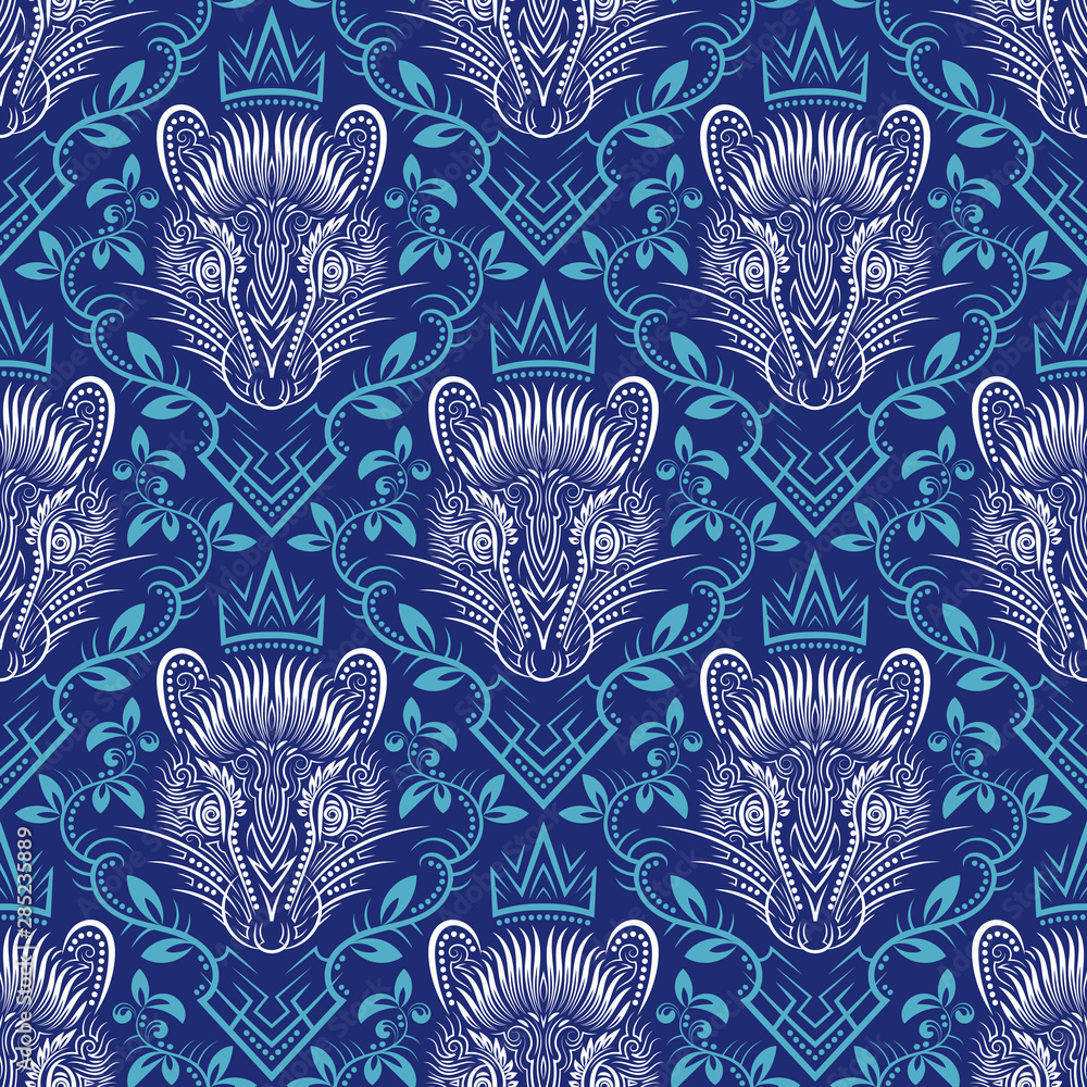Vintage seamless pattern of ornamental rat muzzle with crown. New Year ...