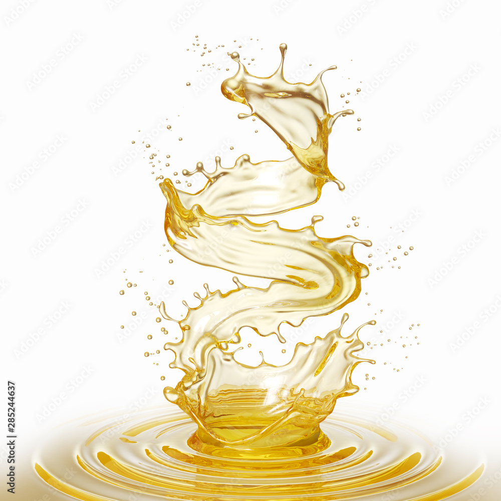 Olive or engine oil splash isolated on white background, 3d ...