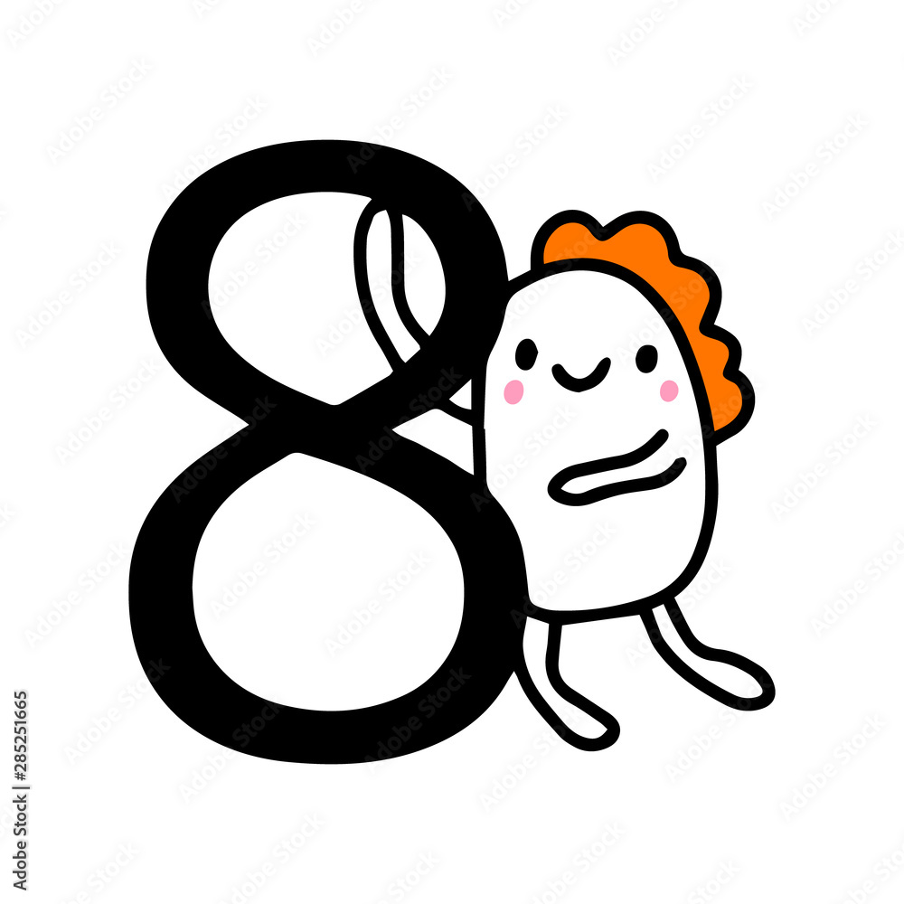 Cute and funny colorful 8 eight number characters, cartoon vector ...