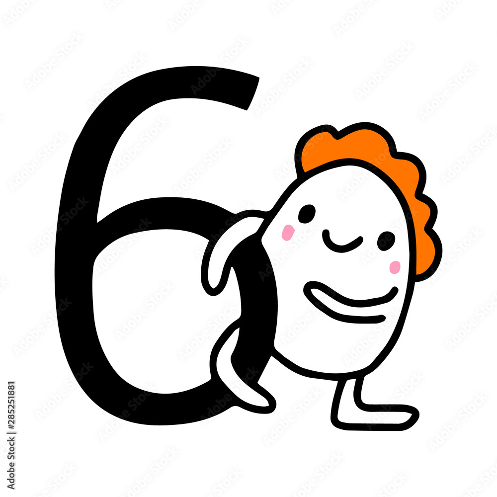 Cute and funny colorful 6 six number characters, cartoon vector ...