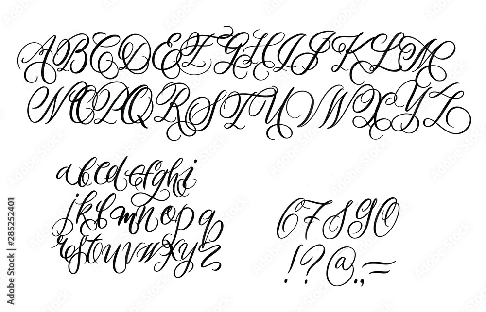 Hand drawn typeface on white background. Painted vector characters ...