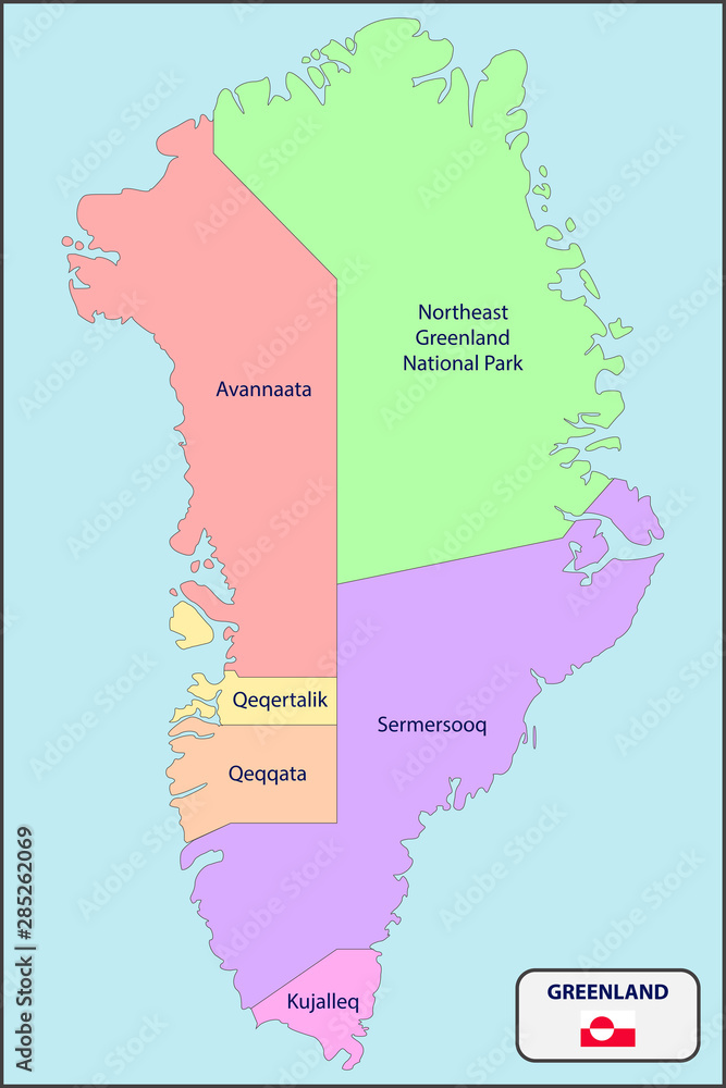 Political Map of Greenland with Names Stock Vector | Adobe Stock