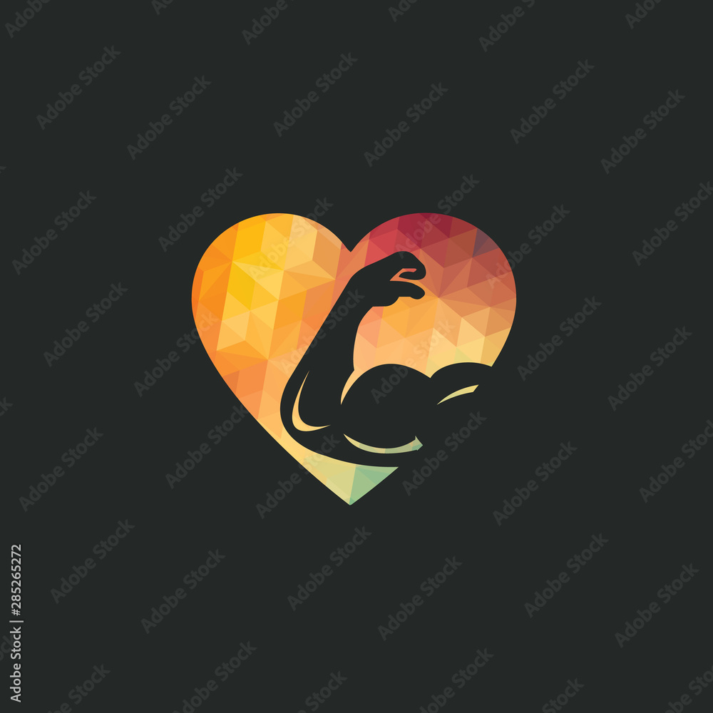Gym lover vector logo design. Bicep and heart icon logo. Fitness vector ...