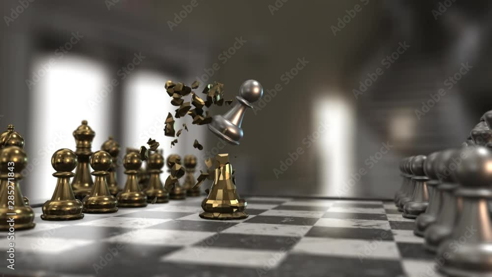 pawn shattering a golden queen chess piece. Stock Video | Adobe Stock