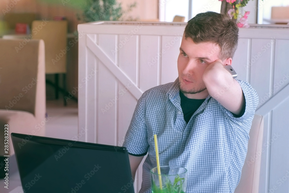 Adaptation for usual life young guy without hands. Disabled man with ...